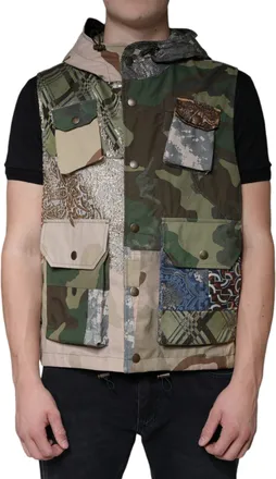 Dolce & Gabbana Mens Multicolor Patchwork Hooded Vest Jacket Clothing