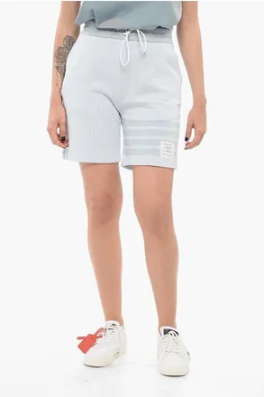 Thom Browne Drawstringed Silk Blend Shorts with Awning Motif size 40