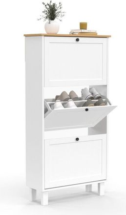 IDMarket Schuhm&ouml;bel 18 Paar ACHILLE 3 T&uuml;ren wei&szlig; und Holzplatte