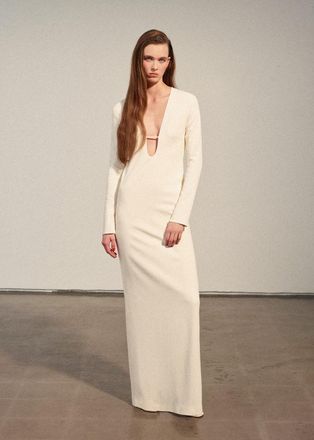 Mango Robe longue col V &eacute;cru - Femme - XS - MANGO