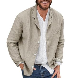 Generic Veste de voyage d&eacute;contract&eacute;e en lin et coton pour homme - Blazer d&eacute;contract&eacute; respirant - Manteaux de sport pour loisirs dext&eacute;rieur - L&eacute;ger - Blazer qu
