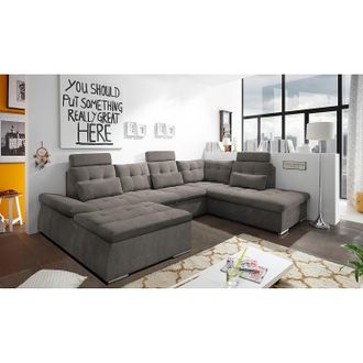 Fredriks home24 Wohnlandschaft Puntiro Grau/Dunkelgrau Microfaser Ranu 324 x 107 x 218cm Longchair davorstehend links / Ottomane rechts Modern