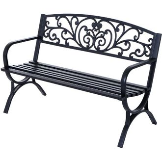 OUTSUNNY Banc de jardin 3 places dim. 127 x 60 x 85 cm max 250 Kg acier fonte noir