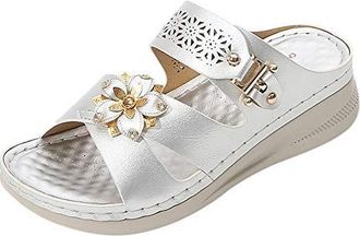 Generic Sandales en cuir pour femme - Sandales compens&eacute;es d&eacute;contract&eacute;es &agrave; lani&egrave;res crois&eacute;es de couleur unie - Sandales de marche confortables - Soutien de la 