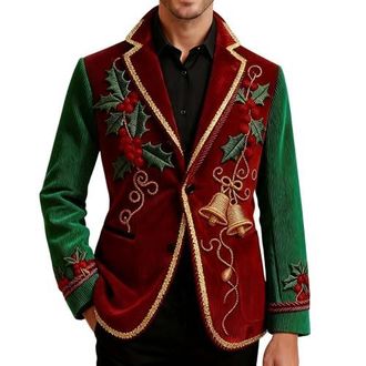Generic Costume de Noel Homme Veste Blazer Chic et Elegant De Noël Veste de Costume Blazers en Velours Côtelé daffaires Costumes et Vestes Hommes Idee Cadeau 