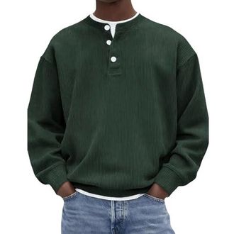 Generic Sweat-shirt uni léger pour homme - Couleur unie - Velours côtelé - Pull sans capuche - Pour entraînement intérieur et extérieur, Vert noir, 3XL