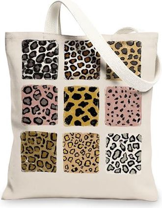 Generic Sacs fourre-tout en toile motif léopard, sacs de courses réutilisables, légers et lavables pour salle de sport, beige, 13x15 Inch