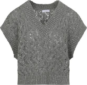 Brunello Cucinelli Femme, Pulls, Vert, Taille: 38 FR V-Neckline Sweater