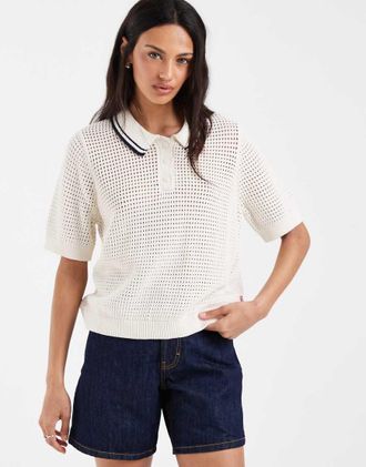 Levi's Aliz&eacute;e - T-shirt &agrave; rayures et col polo - Beige-Blanc