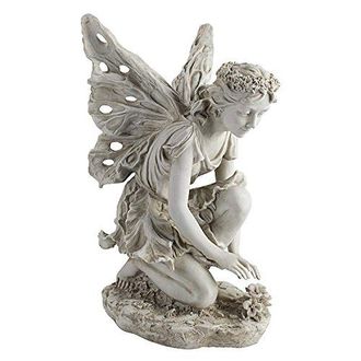 Design Toscano Fiona die Blumenfee Gartenstatue, Polyresin, antikes steingrau, 43 cm