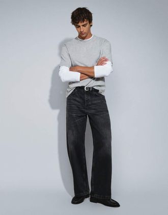 Topman Jeans mit geradem, weitem Schnitt in verwaschenem Schwarz
