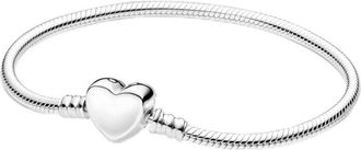Pandora Moments gravierbarer Herz-Verschluss Schlangen-Gliederarmband aus Sterling Silber, Kompatibel Moments Charms, Größe:20, 599206C00-20
