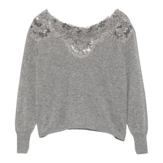 Ermanno Scervino Pull &agrave; encolure bateau - Femme - Pulls - Gris - Taille: 40 FR
