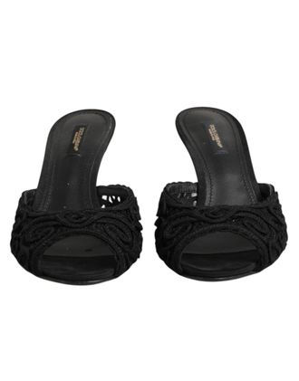 Dolce & Gabbana Womens Black Embroidered Slip On Heels Slides Shoes Co+pl+vi