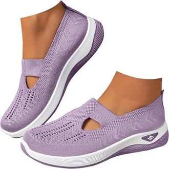 Generic Chaussures orthop&eacute;diques pour femme, baskets l&eacute;g&egrave;res &agrave; enfiler en tricot confortables et tendance, chaussures de marche plates respirantes, &agrave; enfiler 