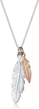 Elli Halskette Damen Feder Anhänger Boho Look Trend Bi-Color in 925 Sterling Silber