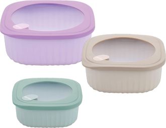 Pedrini Pedrini 3er Set luftdichte Behälter mit Deckel für Mikrowelle Freezer Lunchbox, quadratisch, Aufbewahrungsboxen