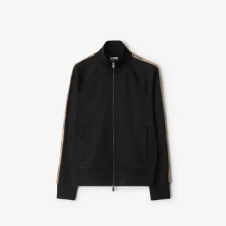 Burberry Baumwollmisch-Trainingsjacke mit Check-Besatz, Size: XXL