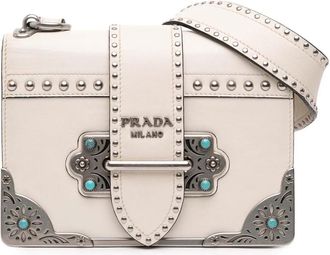 Prada Hobo Bags - City Calf Studded Folk Cahier Crossbody - Gr. unisize - in Weiß - für Damen