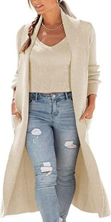 Onsoyours Cardigan Femme Ensemble de Sweater 2pcs Pull Cardigan Long en Tricot et Cami Crop Tops Veste Ouvert &Eacute;pais Manches Longues Pull Gilet Casual Manteau av