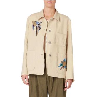 Paul Smith Femme, Vestes, Beige, Taille: 44 FR Marine Patch Linen Jacket