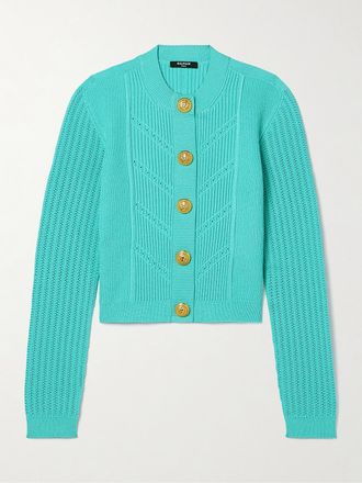 Balmain Cardigan En Mailles C&ocirc;tel&eacute;es Et Pointelle &Agrave; Boutons - Bleu