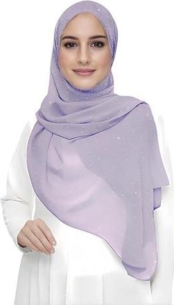 Lina & Lily Hijab Mousseline à Paillettes Dorées, Mode Foulard Châle Femme en Tissu Léger (Mauve)