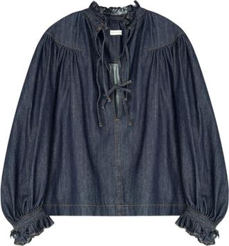 Dries Van Noten Femme, Blouses et Chemises, Bleu, Taille: 38 FR Chemise en jean avec volants