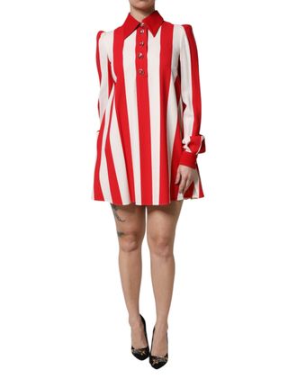 Dolce & Gabbana Womens White Red Stripes Long Sleeves Mini Dress And Viscose Acetate Elastane