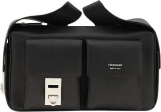 Ferragamo Gancini Schnallen Leder Schultertasche - - Bags - Herren - Schwarzk - ONE SIZE