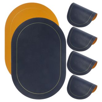 Angoily Baluue 6 St&uuml;ck Tischset aus PU Leder Hitzebest&auml;ndige Platzsets f&uuml;r Esszimmer und K&uuml;che Wasser und &Ouml;lresistent Modernes Ellipsenf&ouml;rmiges Design Geeigne