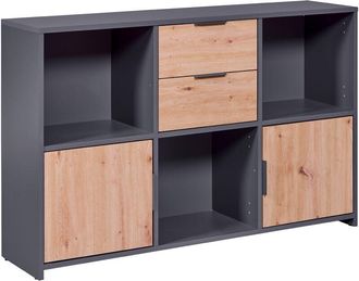 PEGANE Commode meuble de rangement en bois coloris ch&ecirc;ne Artisan /anthracite - longueur 120 x profondeur 30 x hauteur 77 cm -PEGANE