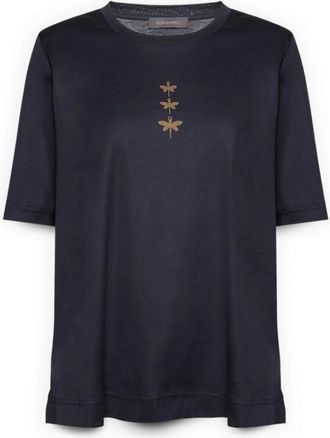 Elena Miro Femme, Tops, Bleu, Taille: 48 FR T-shirt en coton avec des libellules