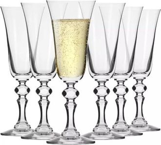 Krosno Sektgl&auml;ser 165 ml - 6er Set - Krista Kollektion - Bleifreies Kristallglas - Elegantes Design mit Verziertem Stiel