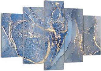 Arttor Mehrteilige Bilder auf Leinwand 150x100cm Leinwandbild Gold Blau Farbe Groß XXL Wanddeko Bild Schlafzimmer Set 5 teilige Wandbilder Dekoration Wohnzim