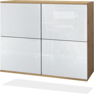 Vladon Kommode Rova V3, Moderner K&uuml;chenschrank mit 4 Push-to-Open T&uuml;ren Eiche Evoke/Wei&szlig; Hochglanz (92,5 x 73.5 x 35)