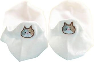 Generico Chaussettes de cheville avec broderie chat de dessin anim&eacute;, chaussettes d&eacute;collet&eacute;es pour femme, 5 paires blanches, Taille Unique