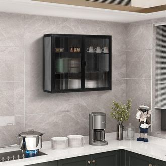STILVORA Armoire Murale avec 2 Portes en Verre, 3 Niveaux Amovibles, Style Moderne, en M&eacute;tal et Verre, 70&times;23&times;60 cm, Noir