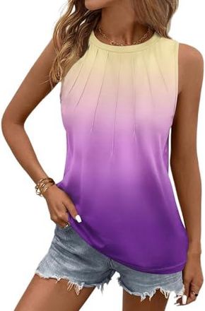 Generic Debardeur Femme Chic et &eacute;l&eacute;gant Chemisier sans Manche D&eacute;grad&eacute; D&eacute;bardeur Crop Top Ete Haut Chic et Elegant Fluide Ample Caraco Vetement Femme Ete Tee S