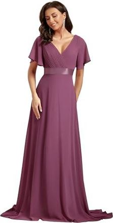 Ever-pretty Robe de soirée en Double V-col et Manches Courtes Rose Prune 42