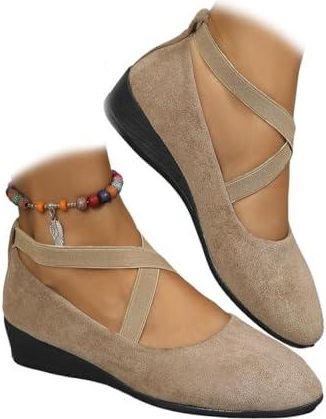 Generic Chaussures de ballet élégantes et confortables à enfiler avec talon compensé élastique à la cheville - Chaussures de danse orthopédiques décontractées