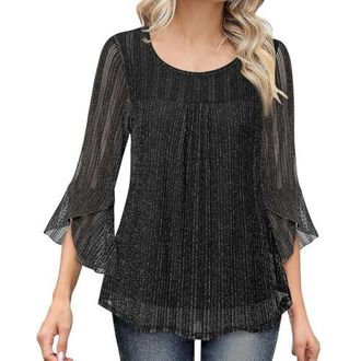 Generic Top femme des ann&eacute;es 80 avec paillettes scintillantes hauts pour femmes, &eacute;l&eacute;gants chemisiers &agrave; ourlet &agrave; volants larges robes d&eacute;contract&eacute;es festives co