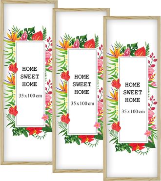 MG Design Set aus 3 Natural Bilderrahmen 35 x 100 cm - Aus echtem Holz mit Acrylglas, zum Aufh&auml;ngen & Aufstellen, f&uuml;r Fotos, Poster & Puzzle