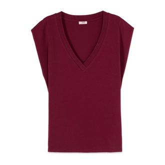 Oltre Femme, Tops, Rouge, Taille: 44 FR T-shirt en coton avec encolure en V