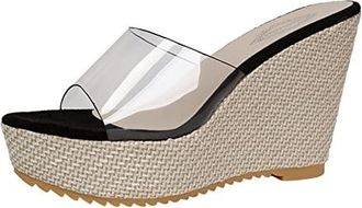 Generic Sandales espadrilles pour femme - Sandales compens&eacute;es d&eacute;contract&eacute;es - Tendance - Sandales transparentes &eacute;l&eacute;gantes &agrave; bout ouvert - Chaussures de marche