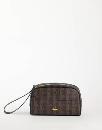 Lacoste trousse de toilette imprim&eacute; logo monochrome marron