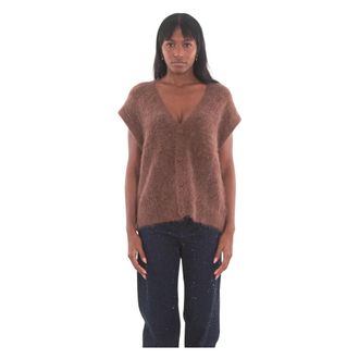 Cycle Amazing Alpaka Oversized Weste - - Knitwear - Damen - Braun - S