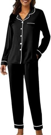 Generic MJGkhiy Pyjama Femme Coton Hiver &Eacute;l&eacute;gant Ouvert Avant Chemise Avec Boutons Et Pantalon Long Pyjama Deux Pi&egrave;ces Doux Confortable Manches Longues Pajama