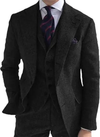 Generic Costume formel 3 pièces en laine pour homme - Coupe ajustée - Châle à revers en tweed - Smoking de bal - Pour mariage, garçons dhonneur (blazer, gilet