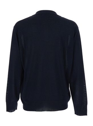Roberto Collina Mens V-Neck Sweater Cotton-Blend Blue Tops Top